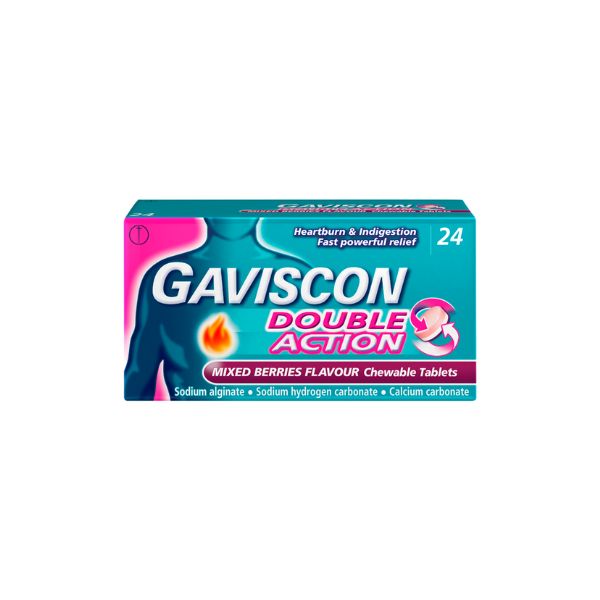 Gaviscon Double Action Mixed Berries Flavour 24 Chewable Tablets ...